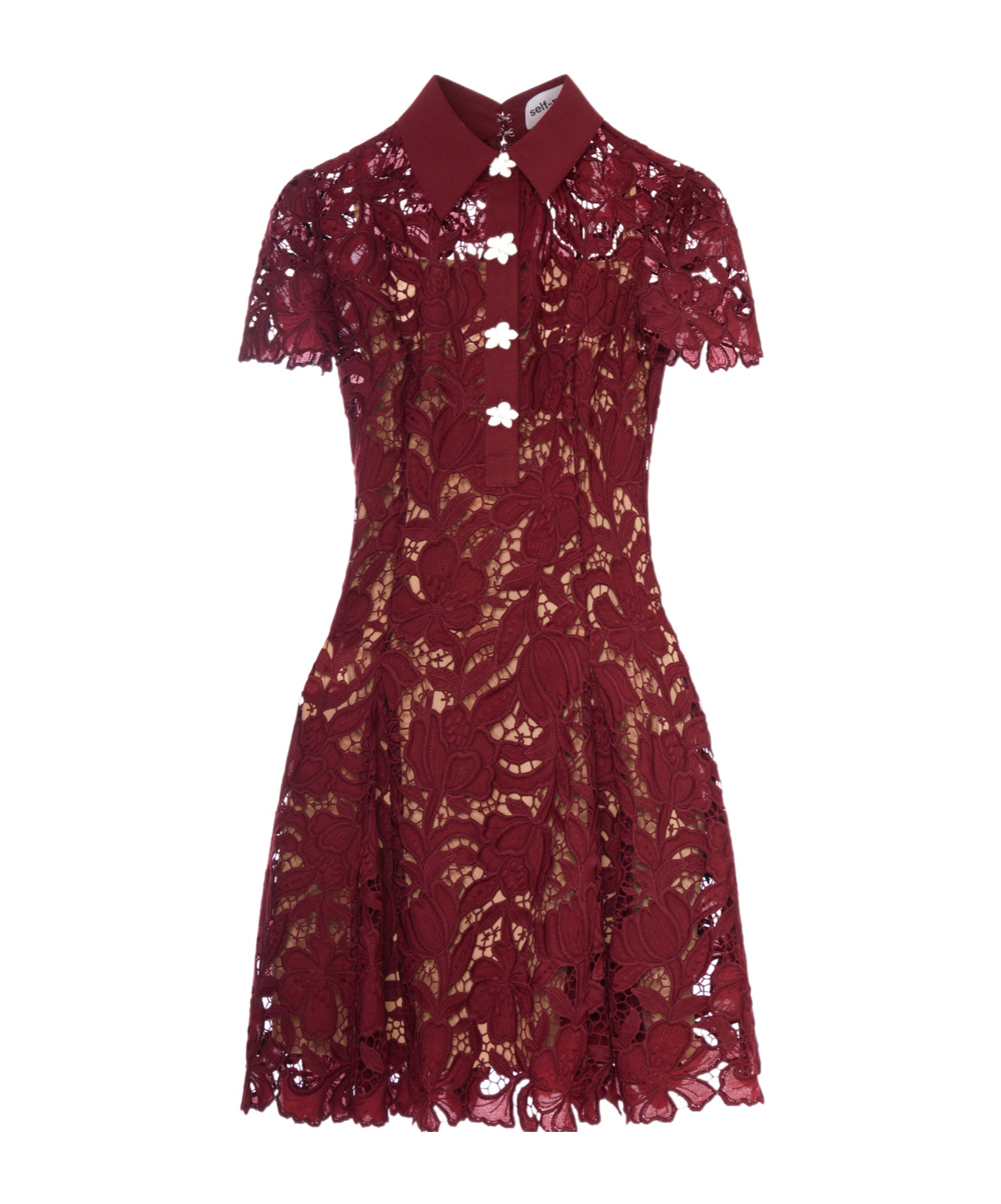 SELF-PORTRAIT Self-Portrait Lace Mini Dress with Floral Button Details